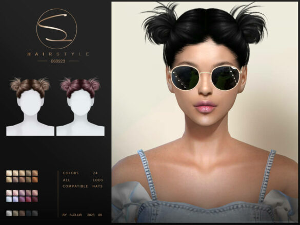 Cute double buns hairstyle Millie 060923 - Sims Love
