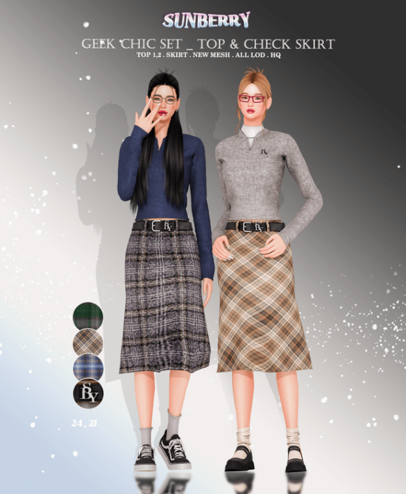 GEEK CHIC SET top & check skirt - Sims Love